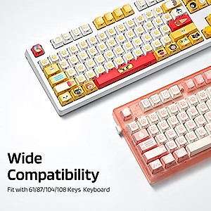 LTC LavaCaps PBT Double Shot108 Keycaps Set, Cat's Claw Sublimation OEM Profile for ANSI US Layout 61/87 TKL/104/108 Keys Mechanical Keyboard, with Keycap Puller - (Only Keycaps), Yellow