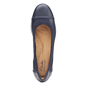 Clarks Women's Sara Bay Ballet Flat, Navy Leather, 5