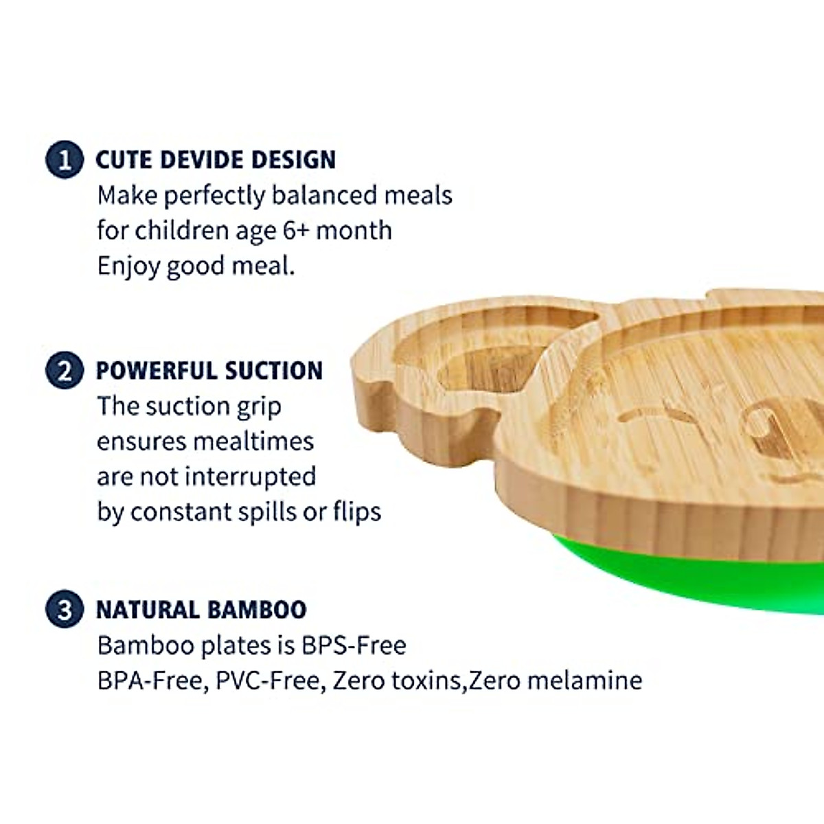 qianliyer Bamboo Baby Plates with Suction - Natural Feeding Dishes for Babies and Toddlers, Perfect for Led Weaning, Non-Slip Design | Ideal Gifts for Kids (Green)