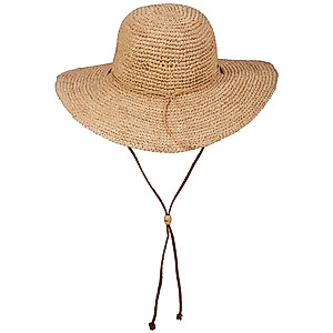 Scala Women's Big Brim Raffia Hat with Leather Chin Cord, Natural, One Size