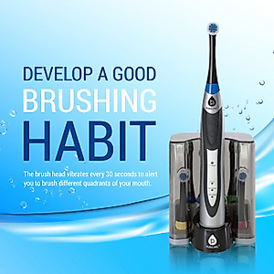 PURSONIC S330 Deluxe Ultra High Powered Rotary Oscillating Rechargeable Electric Toothbrush with Dock Charger & 12 Brush Heads (Value Pack)