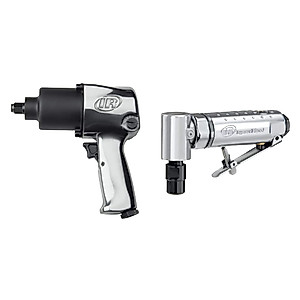 Ingersoll Rand 231C 1/2” Drive Air Impact Wrench & 301B Air Die Grinder – 1/4", Right Angle, 21,000 RPM, Ball Bearing Construction, Safety Lock, Aluminum Housing, Lightweight Power Tool, Black