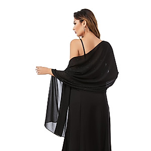 Gzcvba Chiffon Shawls Scarves Wraps for Bridal Wedding Party Evening Dress and Special Occasion Dresses Women Large Sparkly Shawl (Black B, 74.8 * 27.6in)