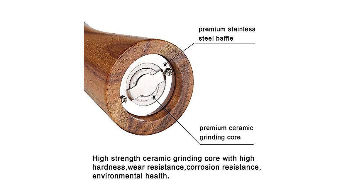 VanlonPro 8 Inch Wood Pepper Grinder - Adjustable Coarseness