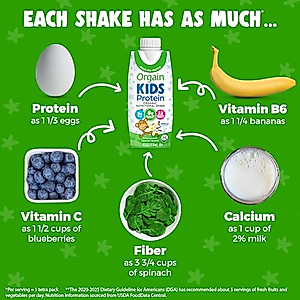 Orgain Organic Kids Nutritional Protein Shake, Vanilla - Kids Snacks with 8g Dairy Protein, 22 Vitamins & Minerals, Fruits & Vegetables, Gluten Free, Soy Free, Non GMO, 8.25 Fl Oz (Pack of 12)
