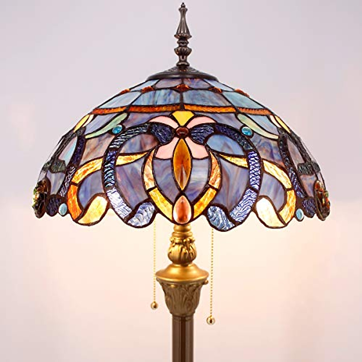 WERFACTORY Tiffany Floor Lamp Blue Purple Cloudy Stained Glass Standing Reading Light 16X16X64 Inches Antique Pole Corner Lamp Decor Bedroom Living Room Home Office S558 Series