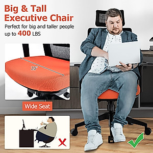 Giantex Big and Tall Office Chair 400lbs, Heavy Duty Ergonomic Mesh Chair with Adjustable Lumbar and 3D Headrest, Wide Orange Seat, High Back Computer Executive Desk Chair for Office, Conference Room