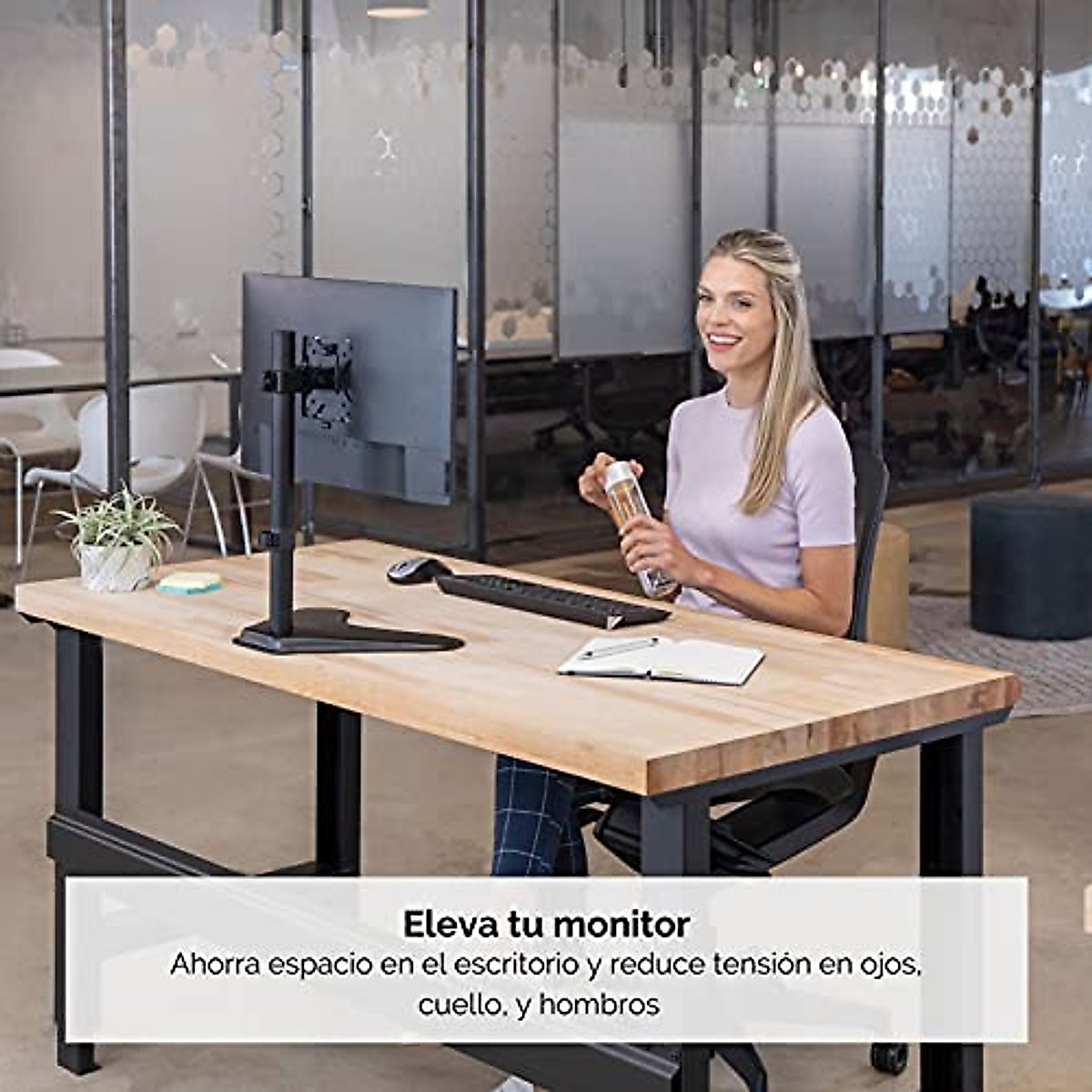 Fellowes 8049601 Professional Series Free-Standing Monitor Mount, Adjustable Computer Monitor Stand for Desk with Single Monitor Arm, 32 Inch Monitor Capacity