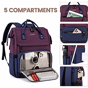 LOVEVOOK Laptop Backpack for Women, 15.6 Inch Work Business Backpacks Purse with USB Port, Large Capacity Nurse Bag College Bookbag for School, Waterproof Casual Daypack for Travel