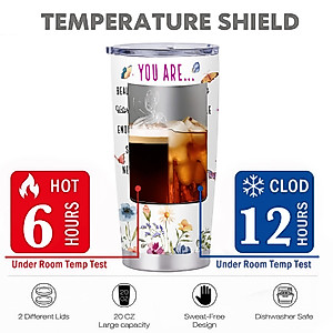 Inspirational Christian Tumbler With Name, 20 oz, Floral Design with Butterflies, Personalized Double Wall Insulated Travel Cups