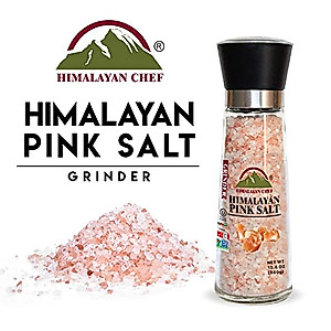 Himalayan Chef Pink Salt and Pepper Grinder Set of 2 - Adjustable Ceramic Himalayan Salt Grinder & Pepper Grinder - Tall Glass Salt and Pepper Shakers - Pepper Mill & Salt Mill, Large (5351AX2)