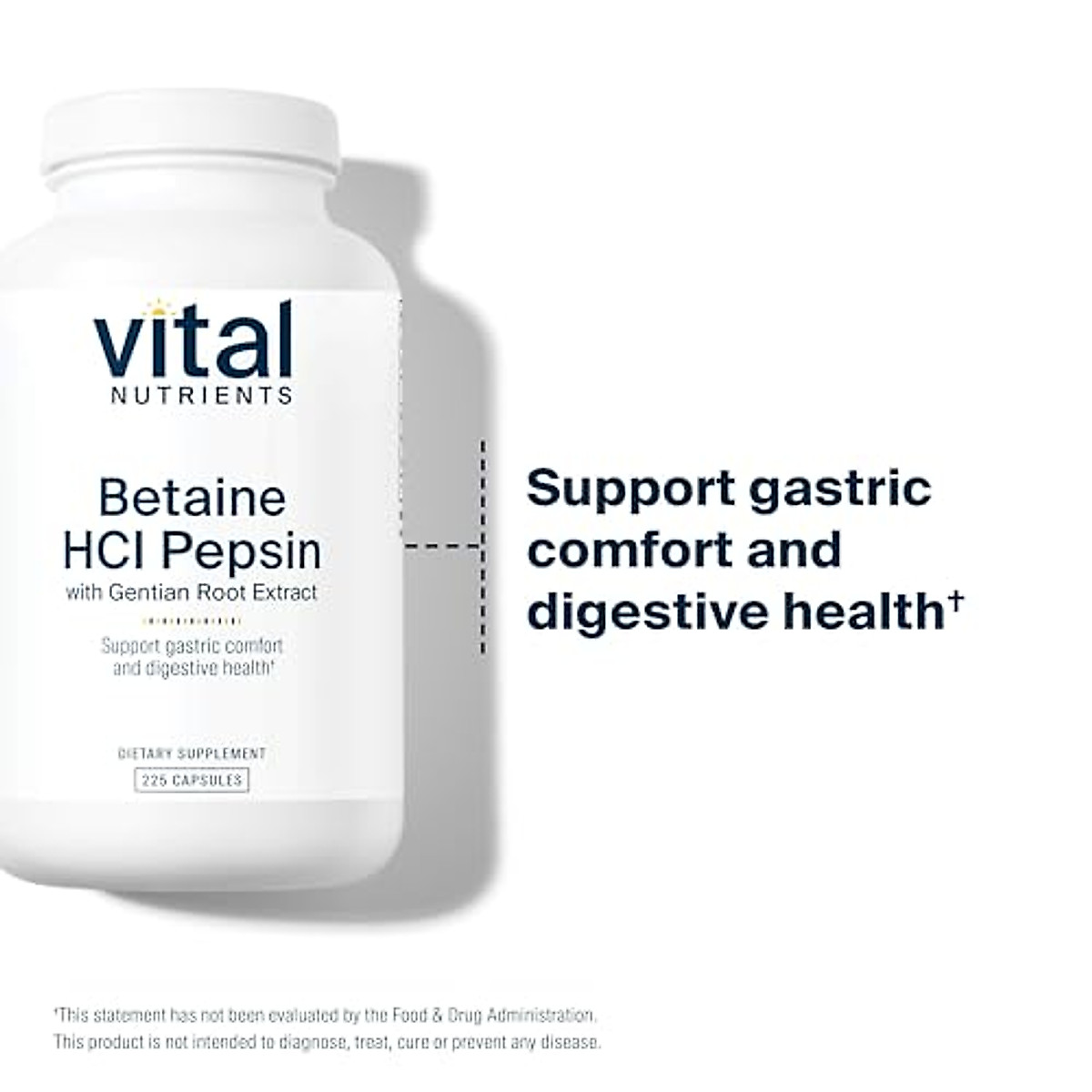 Vital Nutrients Betaine HCL Pepsin with Gentian Root Extract | Digestive Enzyme Formula to Support Protein Digestion and Nutrient Absorption* | Gluten, Dairy, Soy Free | 225 Capsules