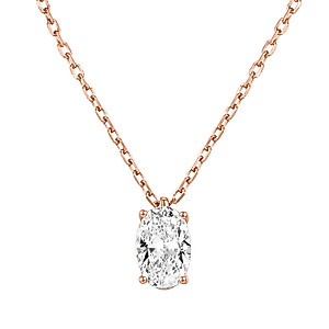 PAVOI 14K Gold Plated Sterling Silver Post Faux Diamond Oval Solitaire Pendant Halo Necklace in Rose Gold