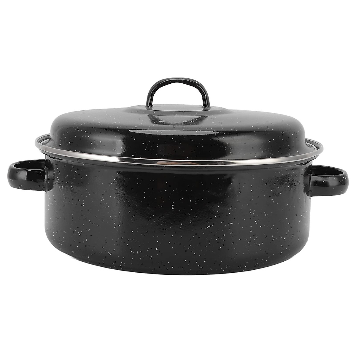 Covered Round Roaster, Non Stick Roasting Pan With Lid and Shelf, Speckled Black Large Capacity Multi Use Roaster Pan, Enamel Broiler Pan for Turkey, Meat, Vegetables, Sweet Potatoes, Chestnuts(26cm)