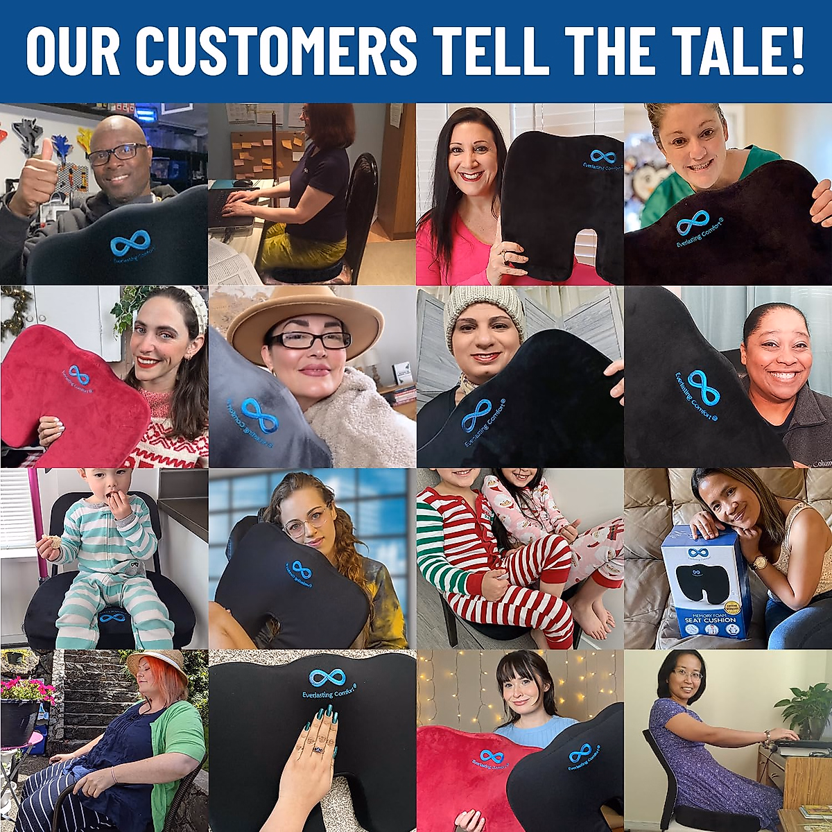 Everlasting Comfort Seat Cushion for Tailbone Pain Relief - Office Chair Cushion w/Premium ComfortFoam™ for All-Day Sitting Support - Coccyx, Sciatica Pain Relief Pillow for Desk Chair, Car Seat