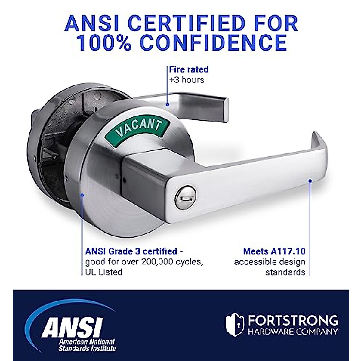 FORTSTRONG Commercial Door Handle with Privacy in-Use- Vacant Indicator Lock for Men or Women ANSI Grade 3 ADA Compliant FS2123BK Bathroom