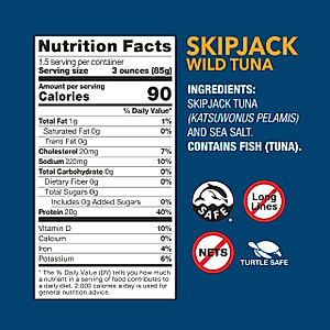 Wild Planet Skipjack Wild Tuna, Sea Salt, Canned Tuna, Pole & Line Sustainably Wild-Caught, Non-GMO, Kosher, 5 Ounce Can (Pack of 12)