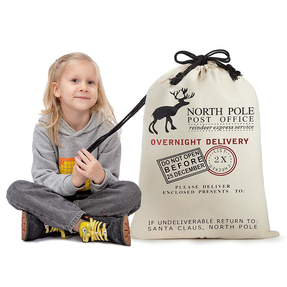 JOYIN 3 Santa Burlap Sack Christmas Gift Bags with Drawstring 26" x 19" for Large Xmas Package Storage, Event Party Supplies, Christmas Party Favors.