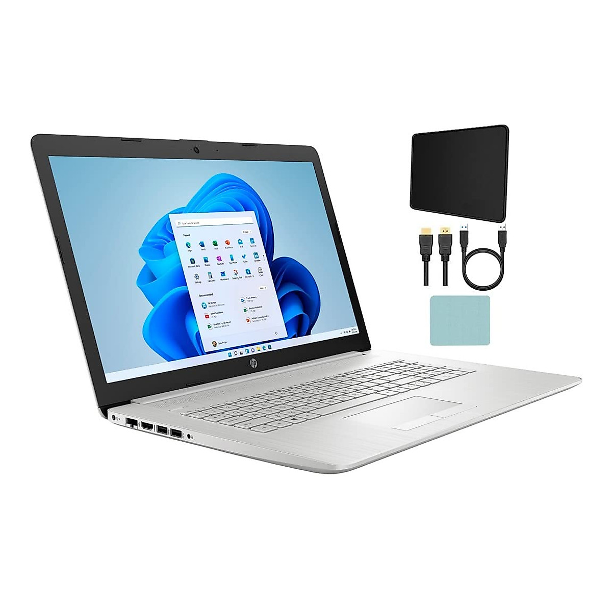 2022 HP Pavilion 17.3’’ HD+ HD+ Anti-Glare Laptop PC, Intel 11th Gen Core i3-1115G4, 8GB DDR4 RAM, 256GB PCIe SSD, HD Webcam, HDMI, Bluetooth, WiFi, Windows 11 Home, Silver + Accessories (Renewed)