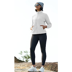 MAGCOMSEN White Fleece Jacket for Women Lightweight Full Zip Coats Soft Warm Polar Fleece for Winter, M