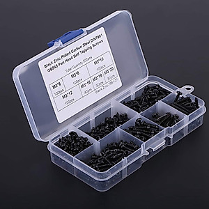 Button Head Screws, 500PCS M3 Cross Drive Button Head Self-Tapping Screws Fastener Assortment Set with Plastic Box Head Bolts Stainless Button Head Screws (Black Carbon Steel)