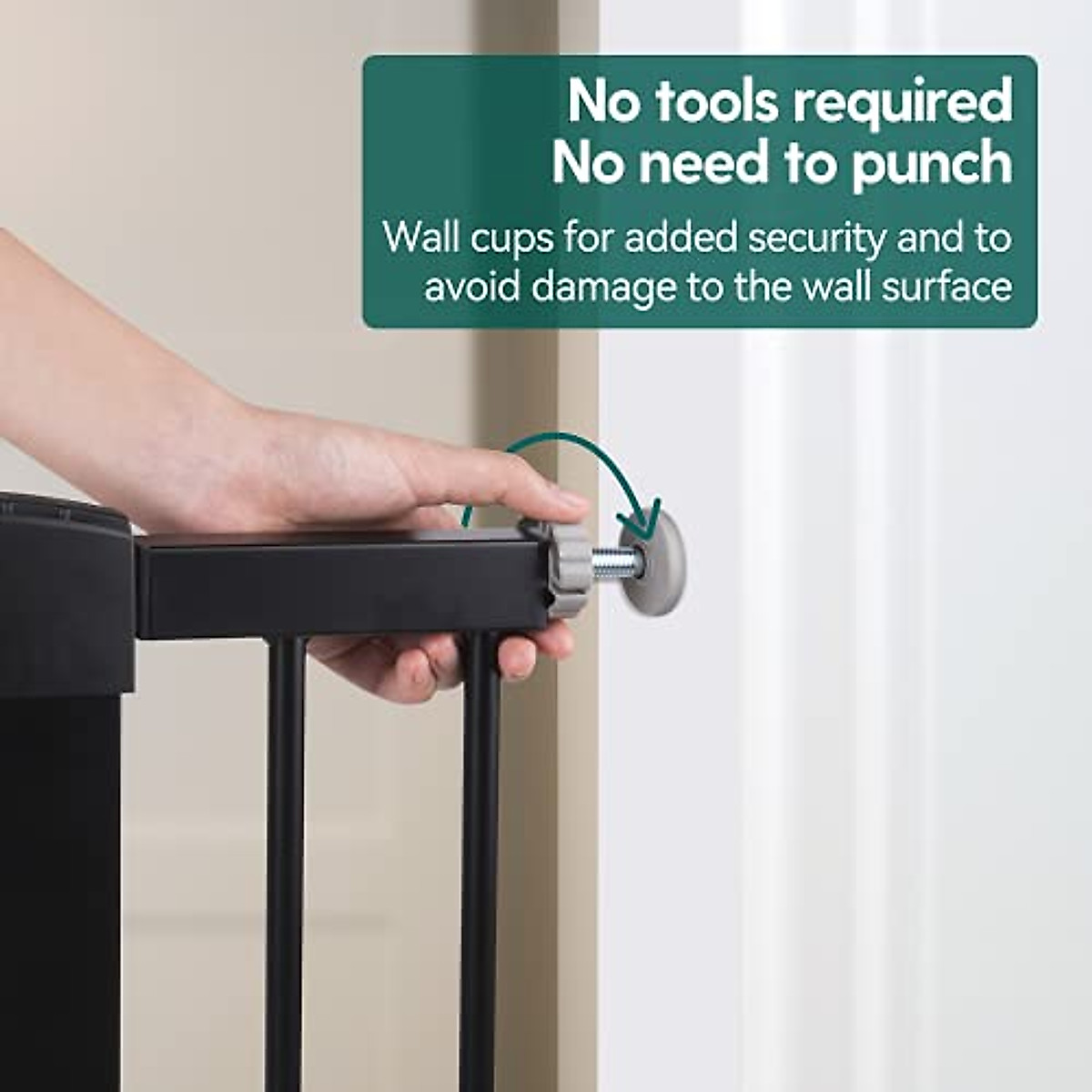 BABELIO 26-40 Inch Easy Install Extra Wide Pressure Mounted Metal Baby Gate, No Drilling, No Tools Required, with Wall Protectors and Extenders (Black)