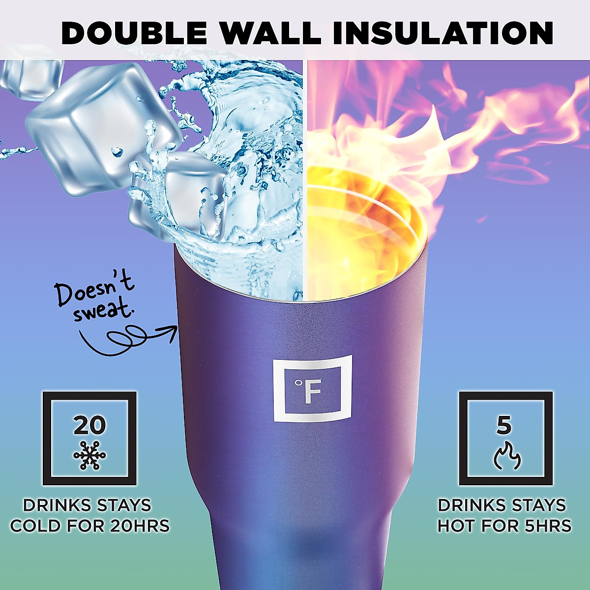 IRON °FLASK Sidekick Insulated Water Tumbler w/Straw & Foldable Handle - Stainless Steel Leak-Proof Bottle, Non-Slip Base & Fits Cup Holders for Hot, Cold Drinks - Travel Mug - 30 Oz, Aurora