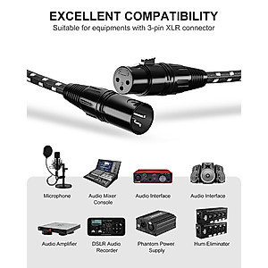 VANDESAIL XLR Cable, 3ft 2 Pack Microphone Cable, XLR Male to Female Balanced Microphone Cord 3 pin, 3 Foot Short mic Cord