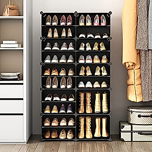 MAGINELS Shoe Rack, 40 Pair Shoe Organizer Cubby, 10 Tier Shoe Storage Cabinet, Plastic Shoe Shelf for Closet, Entryway, Garage, Hallway, Bedroom, Black