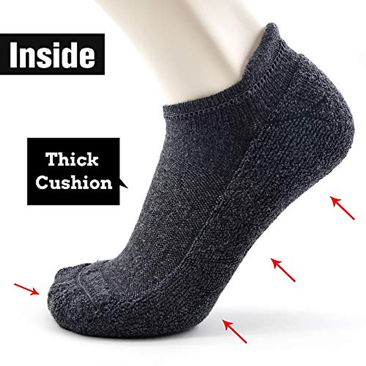 Busy Socks Hiking Socks Merino Wool for Men Women, No Show Merino Wool Dress Performance Support Athletic Cushion Tab Socks, Dark Grey, Large, 6 Pairs