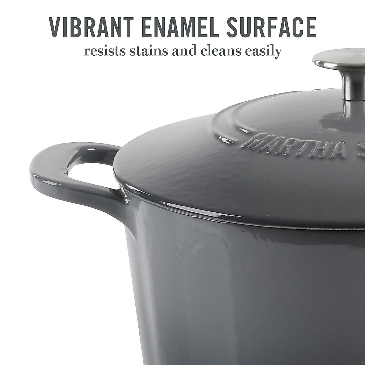 MARTHA STEWART Gatwick 7 QT Enamel Cast Iron Dutch Oven, Classic Grey