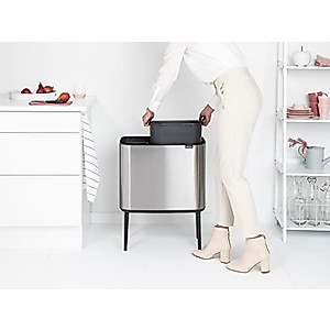 Brabantia 316227 Bo Touch Trash Can, with 2 Inner Buckets, 3 + 6 gallon/11 + 23 Litre Bo Trash Can, Matt Steel Fingerprint Proof, Box Touch Bin, with 2 Inner Buckets, 11 + 23 Litre