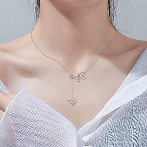 YFN Sterling Silver Stethoscope Jewelry Heartbeat EKG Adjustable Lariat Y Necklace for Women Doctor Nurse Gift