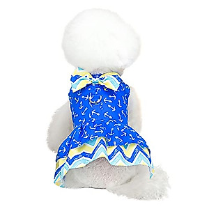 Louseshuer Dog Harness Dress with Leash for Cat Puppy Summer Kitten Clothes Chihuahua Teacup Yorkshire Dress (Large, Blue)
