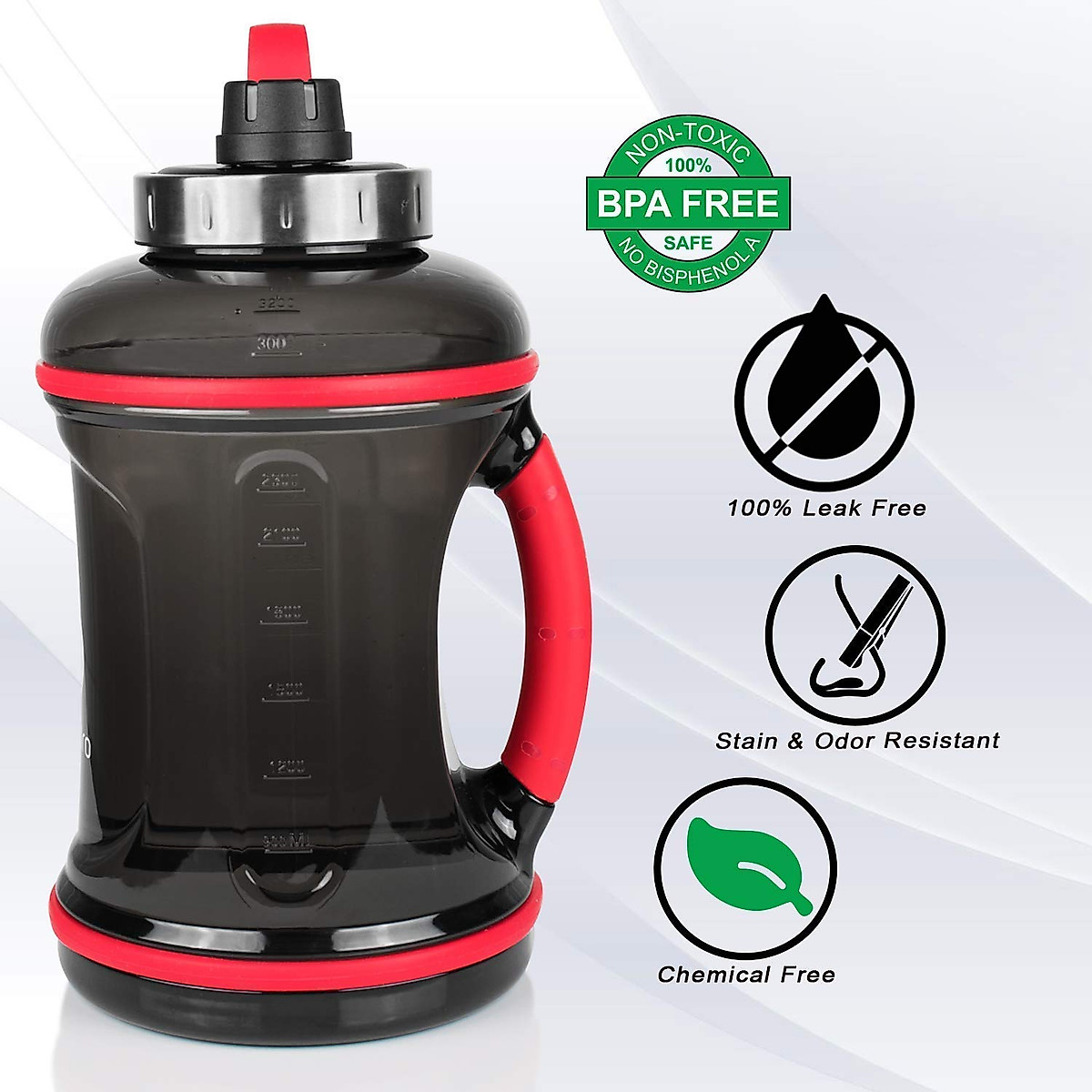 DR.HYDRO 3.2L Gallon Water Bottle with Insulated Storage Sleeve with Straw and Silicon Handle- BPA Free Large 100 oz water jug with Straw, reusable gallon jug perfect for Gym (Red Black)