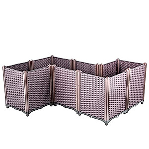 VEVOR Plastic Raised Garden Bed, 20.5" High Set of 5, Rattan Style Grow Planter Care Box Kit, Self-Watering Elevated for Herbs, Flowers, and Other Plants Indoor ot Outdoor, Brown