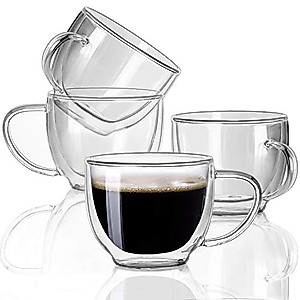 BNUNWISH Double Wall Glass Expresso Coffee Mugs Set Of 4 (7 OZ / 200 ML) Insulted Clear Cappuccino Coffee Mugs Tea Cups