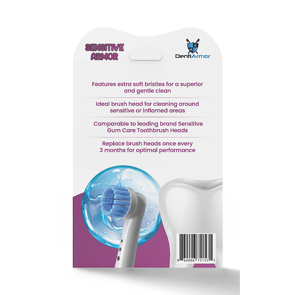 DentiArmor Sensitive Armor Toothbrush Heads – 4-Pcs Pack Electric Toothbrush Heads Compatible with Oral-B, Braun – Extra-Soft Bristles Ideal for Sensitive and Inflamed Areas