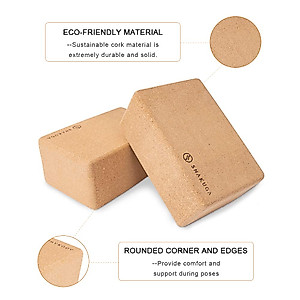 SNAKUGA Cork Yoga Block 2 Pack for Pilates, 9"x6"x4" Non-Slip & High Density Blocks for Meditation, Fitness and Stretching, Supportive and Flexibility Brick for Improve Poses Balance