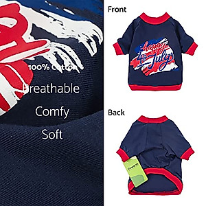 Fitwarm Happy 4th of July Dog Outfit, Holiday Dog Clothes for Small Dogs Boy, Fourth of July Pet Shirt, Patriotic Cat Costume, 100% Breathable Cotton, Red, Navy Blue, White, Medium
