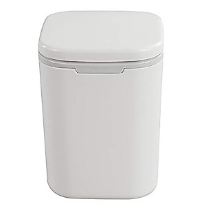 Xowine 0.5 Gallon Plastic Mini Push-Button Garbage Can, 2 L Desktop Mini Trash Can, White