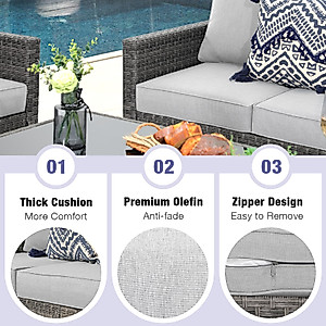 SUNSITT Patio Furniture Set 6-pcs Outdoor Furniture Conversation Sets with Lift Dining Table Wicker Patio Furniture Outdoor Couch Grey Rattan Light Grey Cushions for Garden, Backyard, Lawn