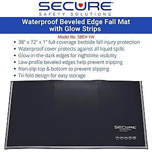 Secure Waterproof Bedside Safety Floor Mat for Elderly Fall Prevention, Extra Large 72"x38"x1", Glow Strips for Night Visibility, Handicap Non-Slip Beveled Edge Fall Mat