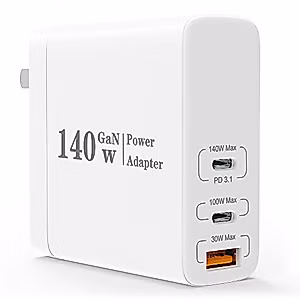 Dericam iPhone Charger USB C, 140W GaN Charger PD 3.1 Fast Charging, 3-Port Wall Charger Block for MacBook Pro/Air,iPad,IPhone14/13/12/11/X,Galaxy S22/S21,Dell XPS, ThinkPad,Pixelbook and More-White