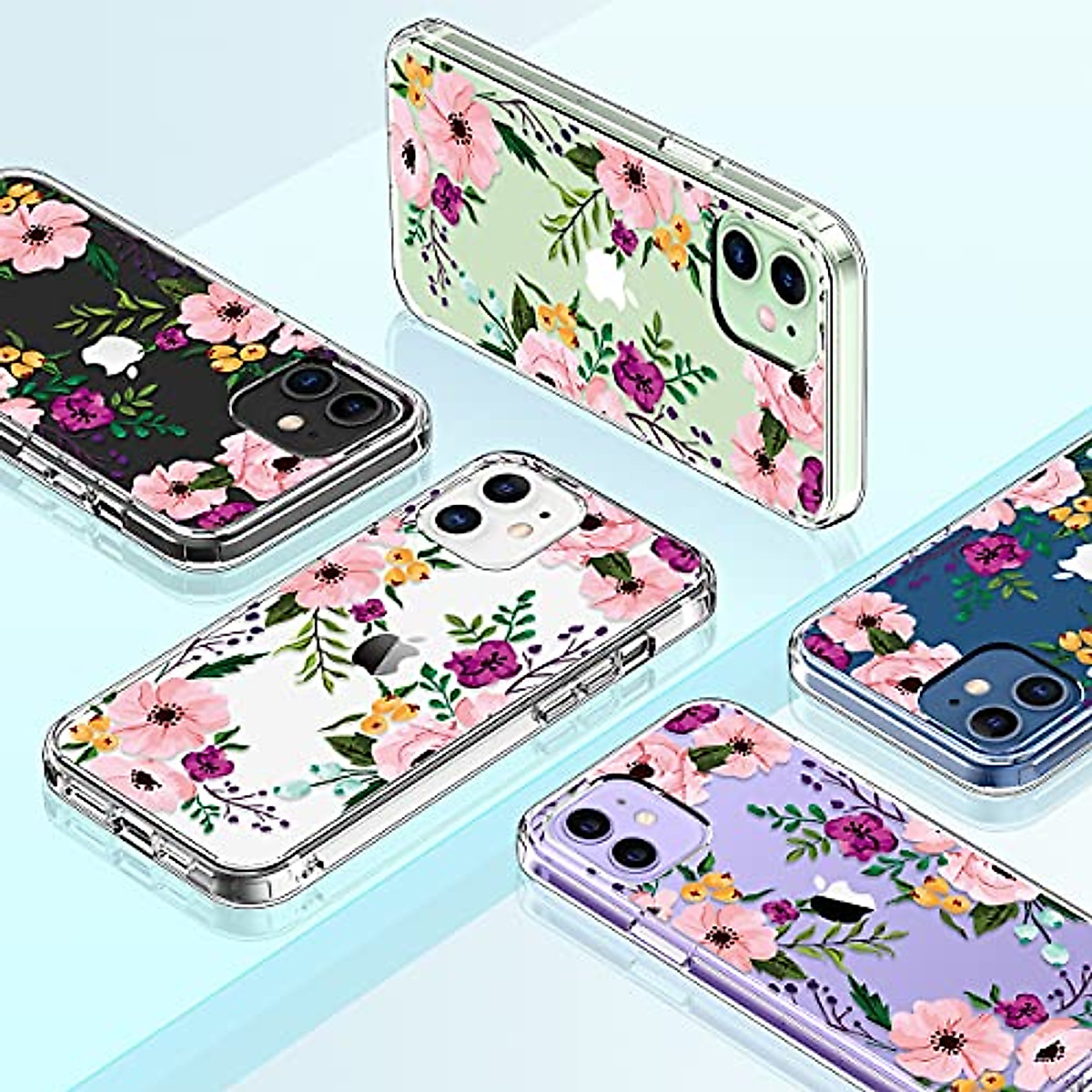 GiiKa for iPhone 12 Case, iPhone 12 Pro Case with Screen Protector, Clear Full Body Protective Floral Girls Women Shockproof Hard Case with TPU Bumper Cover Phone Case for iPhone 12, Small Flowers