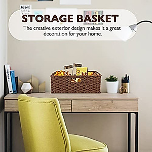 BESPORTBLE Rattan Storage Basket Water Hyacinth Storage Baskets Rectangular Wicker Baskets with Built- in Handles Natural Wicker Storage Basket Bins for Home Organization Coffee Shelf Organizer