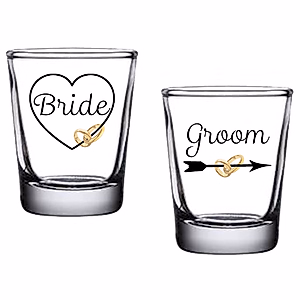 Rogue River Tactical Bride and Groom Shot Glass Set Gift For Husband Wife Newlywed Wedding Gift Set Novelty