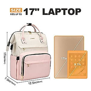 LOVEVOOK Laptop Backpack for Women, 17-inch Large Capacity Fashion Work Computer Backpacks Purse, Travel Business Bags, Doctor Nurse Backpack, Beige-Pink