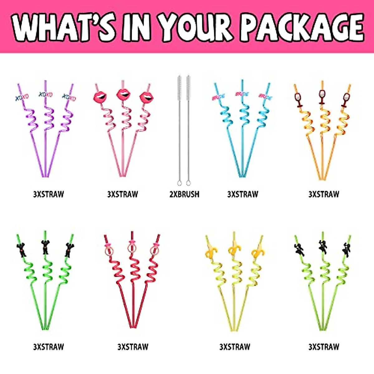 24 Bachelorette Party Favors Bride Shower Drinking Straws for Bachelorette Party Supplies with 2 PCS Straws Cleaning Brush