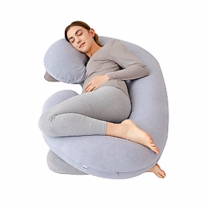Kproly KRROLY Pregnancy Pillows for Sleeping - Body Pillow for Pregnancy - Memory Foam and Fiber Clusters Maternity Pillow with Removable Washable Reversible Cooling Jersey Cover（C Shape,Grey）